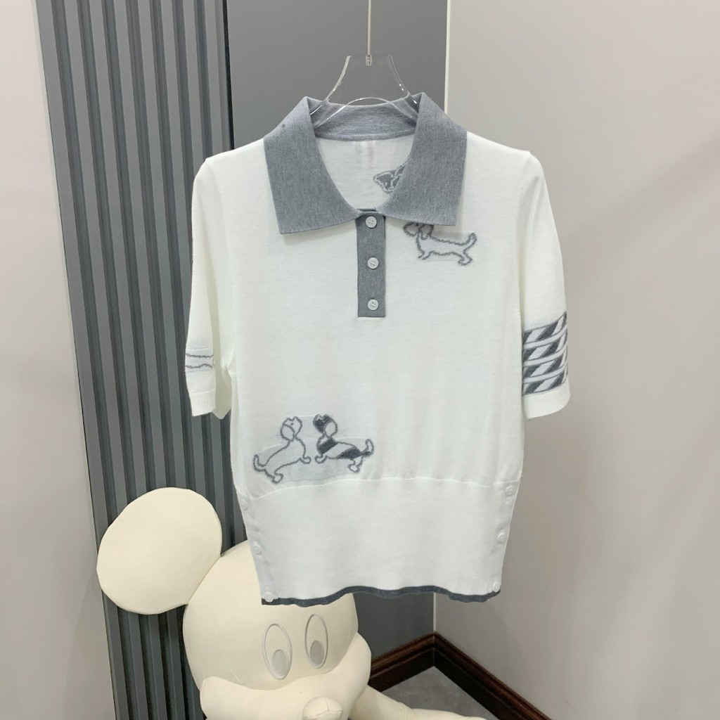 MURT Thom Browne Four BarspoloCollar Puppy Jacquard Short Sleeve Thin Sweater for Women SummerTT ...