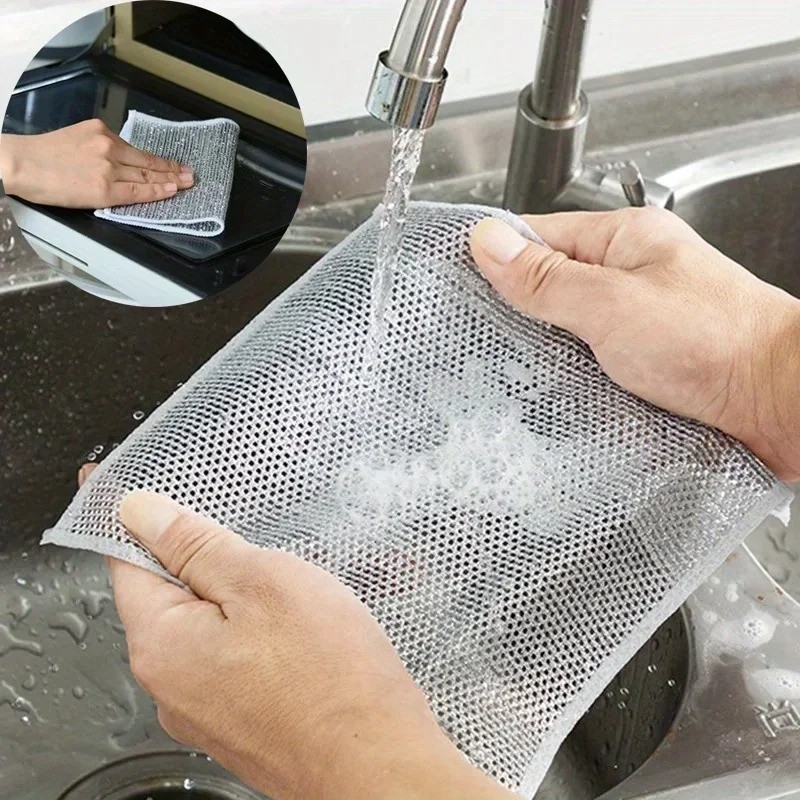 Kitchen Dish Towels Scouring Pad Towel Metal Steel Wire Cleaning Cloth ...