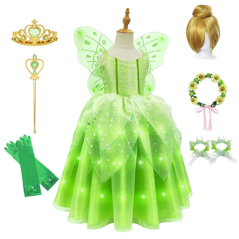 Tinker Bell Princess Dress with LED Light Kids Girl Dresses Birthday ...