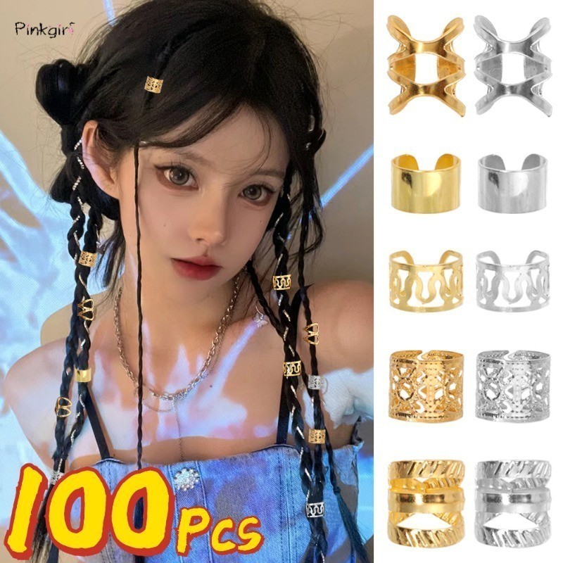40/100Pcs Mixed Hair Rings Hollow Out Dreadlocks Beads Metal Hair Braid ...