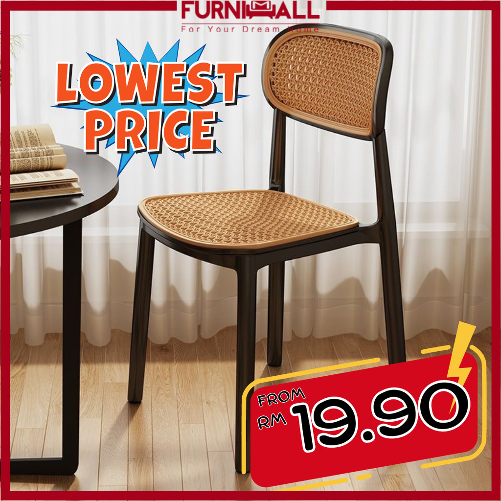 FURNIMALL PP Rattan Chair Nordic Plastic Chair Backrest Stackable ...