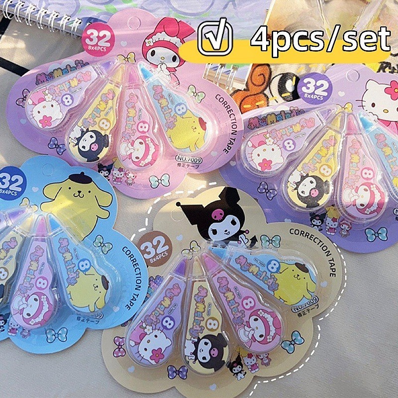 4Pcs/set Kuromi Correction Tape Stationery Hello Kitty School Supplies ...