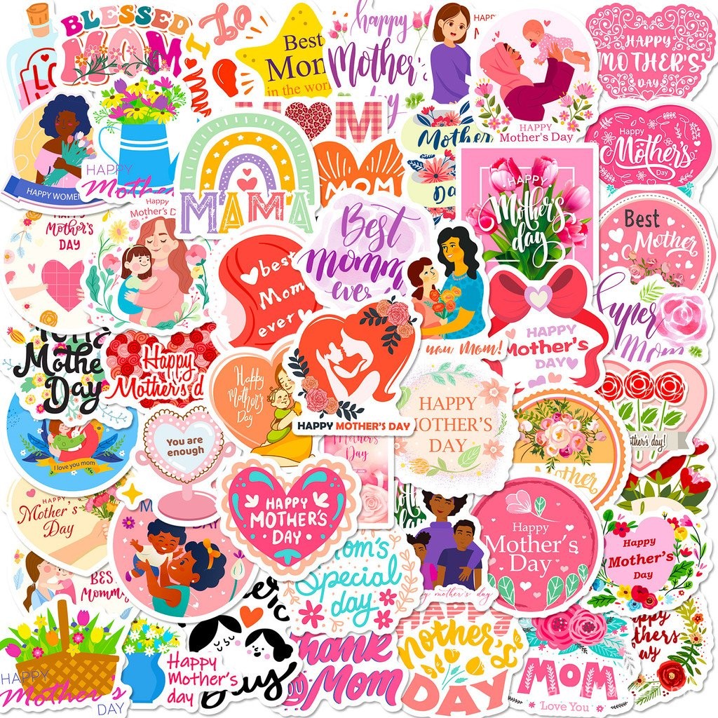 50 Sheets I LOVE YOU MOM Stickers Happy Mother's Day Mother Flower ...