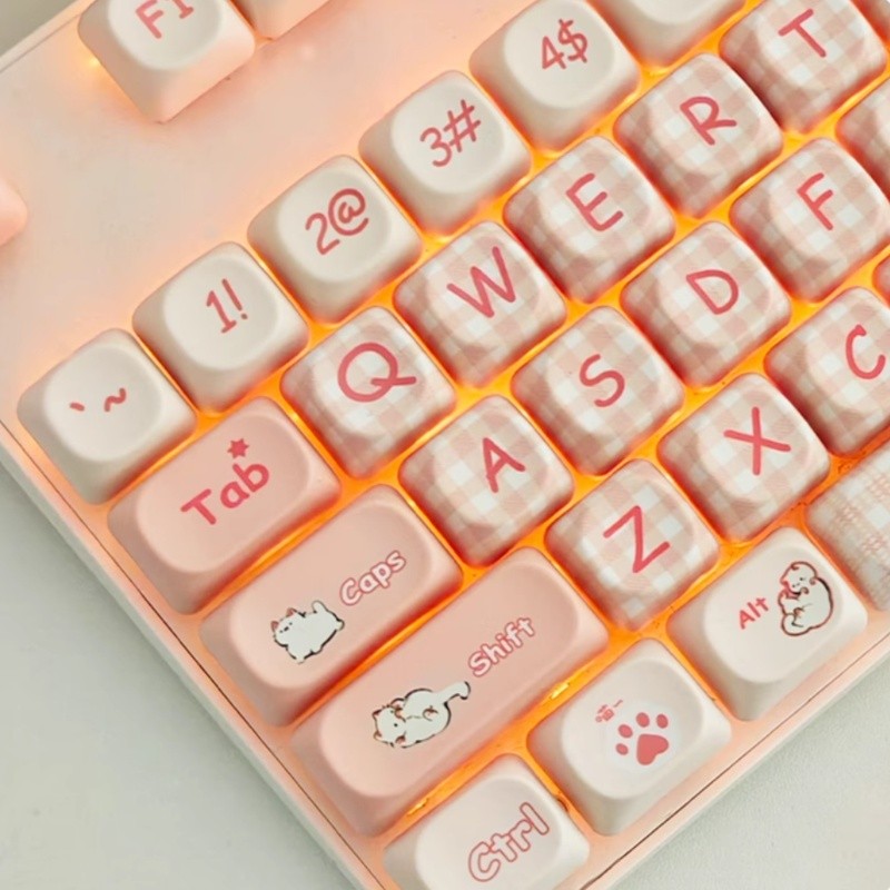 Sleepy Cat Cute Kitty PBT Dye-Sub MOA Custom Keycap Set for Mechanical Keyboard Gift Present ...