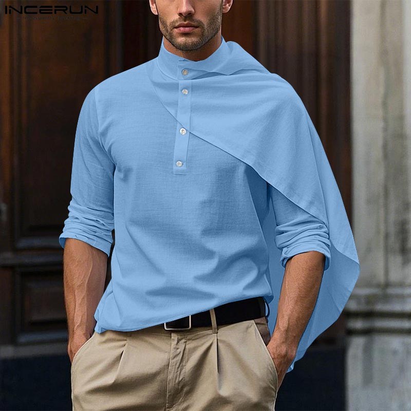 INCERUN Men Vintage Minimalist Advanced Stand Neck Cloak Design Full ...