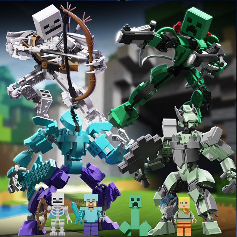 4 Style Action Figures Mech Toy Set,Minecraft Steve/Creeper/Skeleton ...