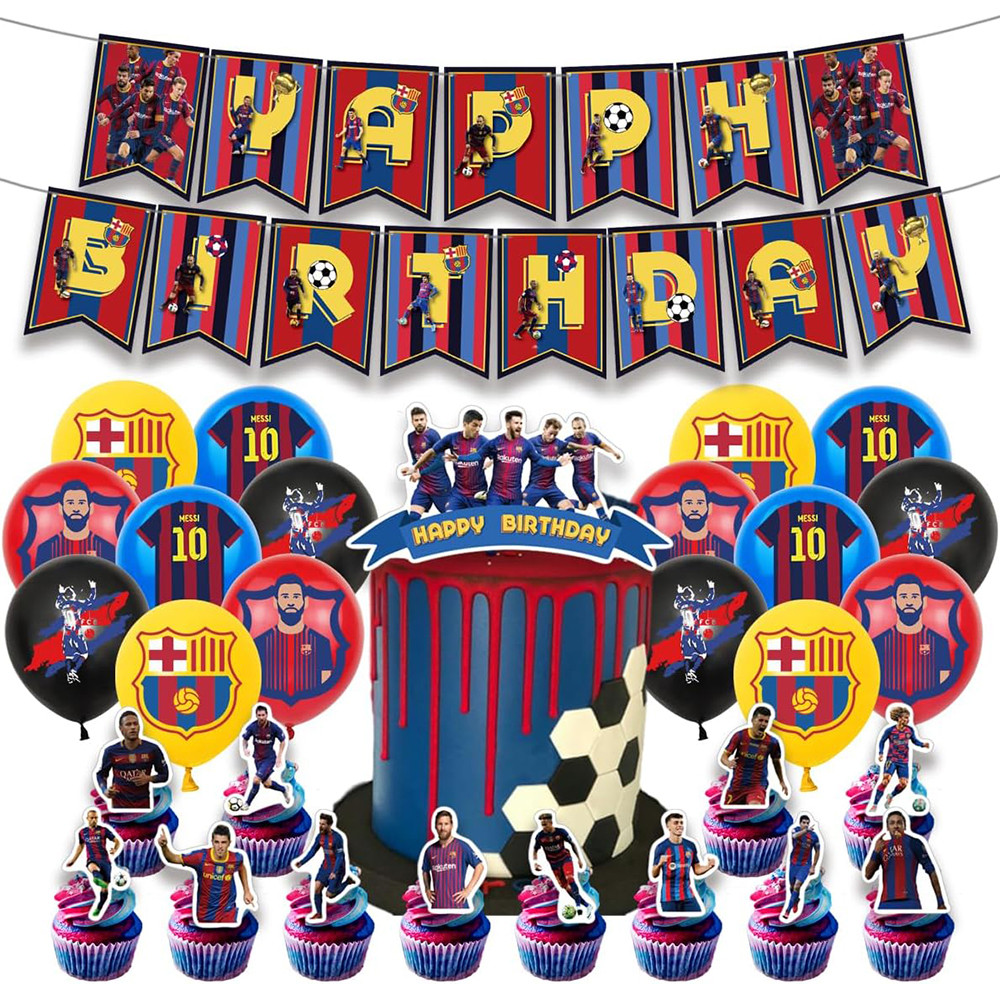 30pcs Barcelona Messi Football Party included a Banner Cake Toppers ...