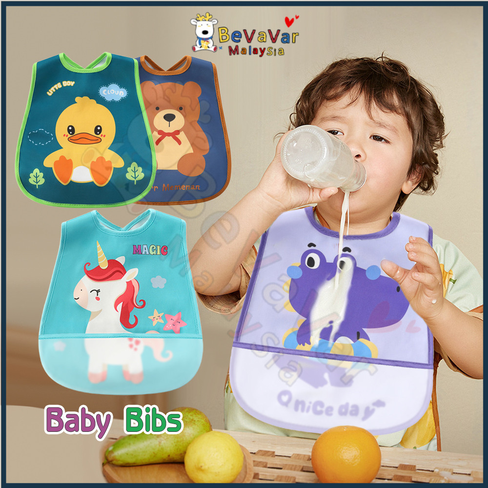 Bevavar U-Shape Baby Bib with Food Pocket Waterproof Feeding Bib Cute ...