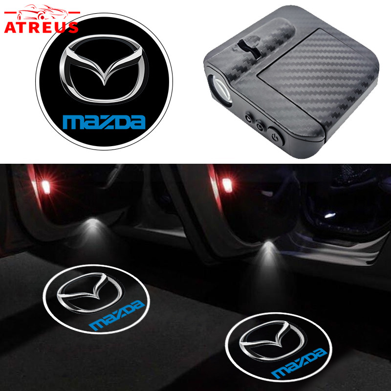 1/2Pcs Mazda Car Door Light Carbon Fiber Wireless Welcome Lamps ...