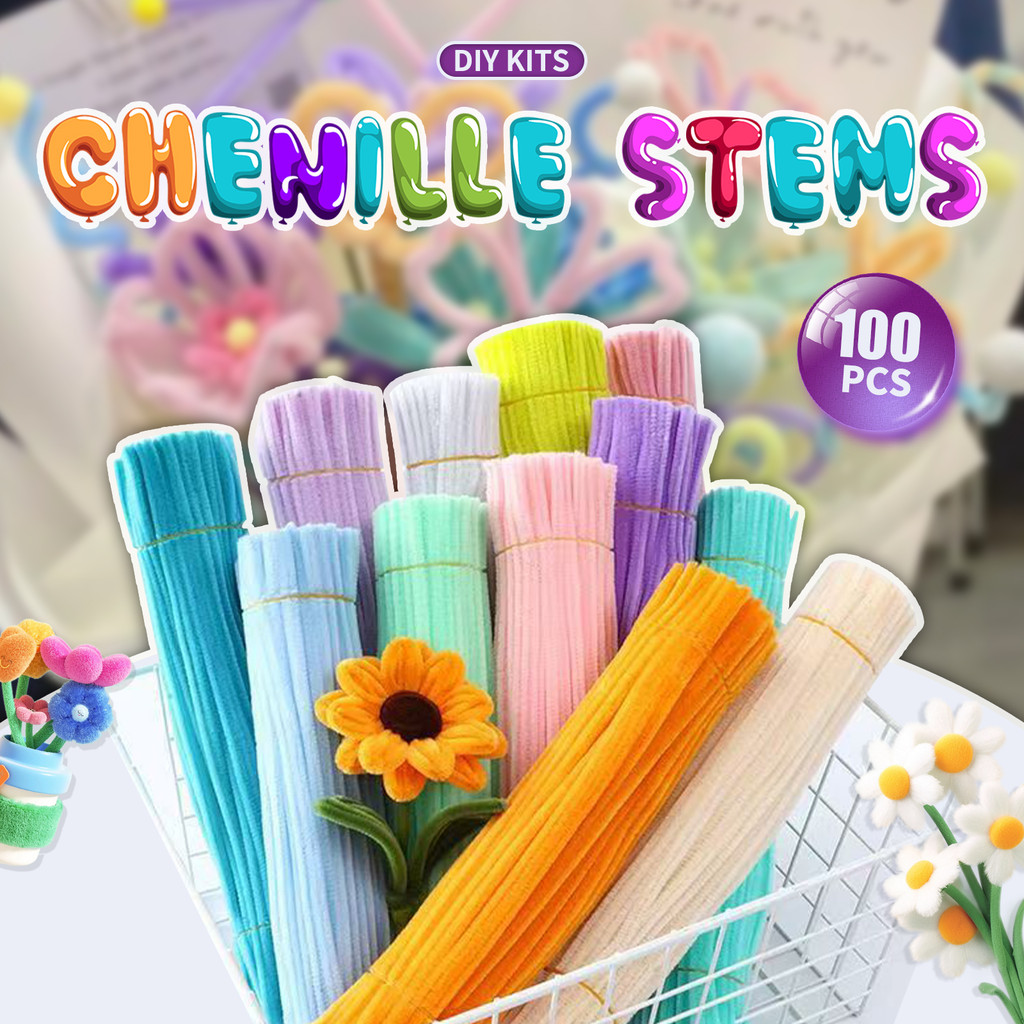 100Pcs Colorful Chenille Stems Pipe Cleaners Assorted Colours For Arts ...