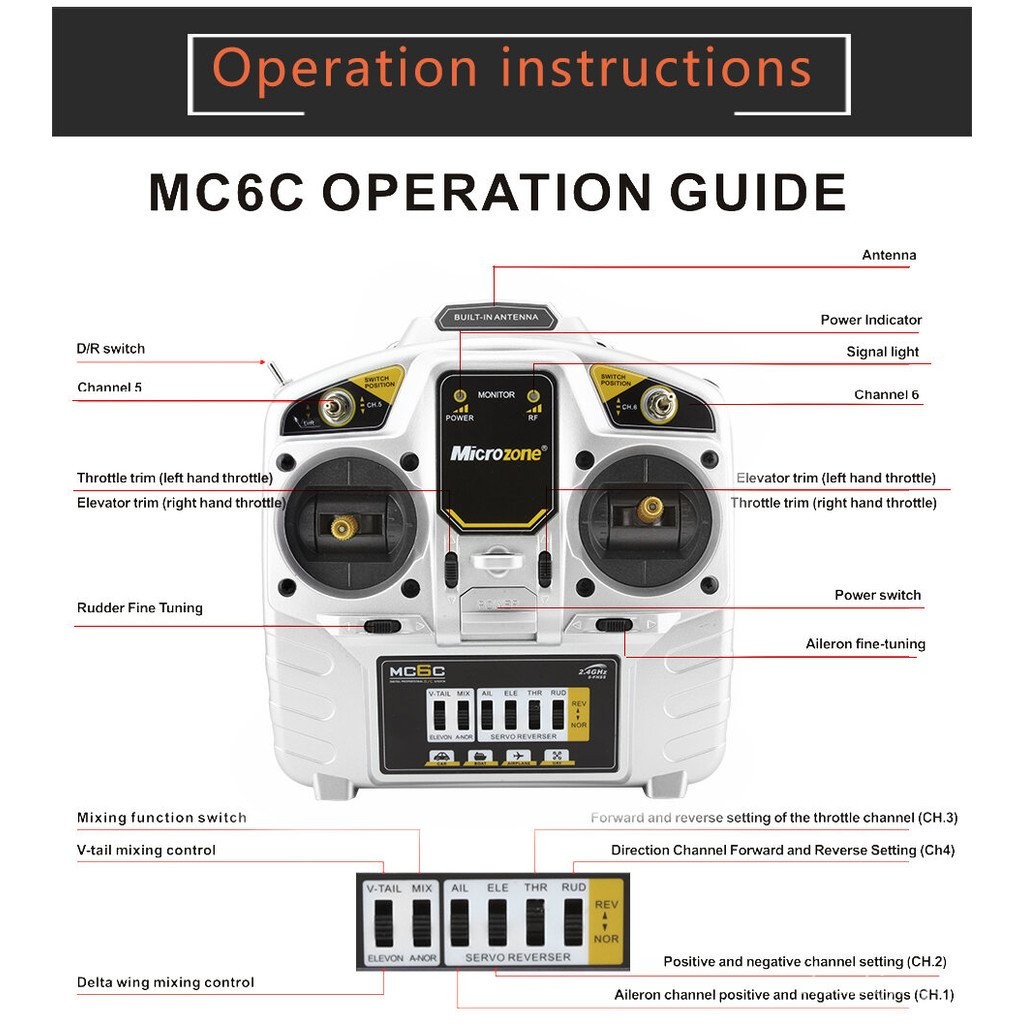 [AZKJTOYS]Microzone MC6C 2.4g 6ch Controller Transmitter Receiver Radio ...