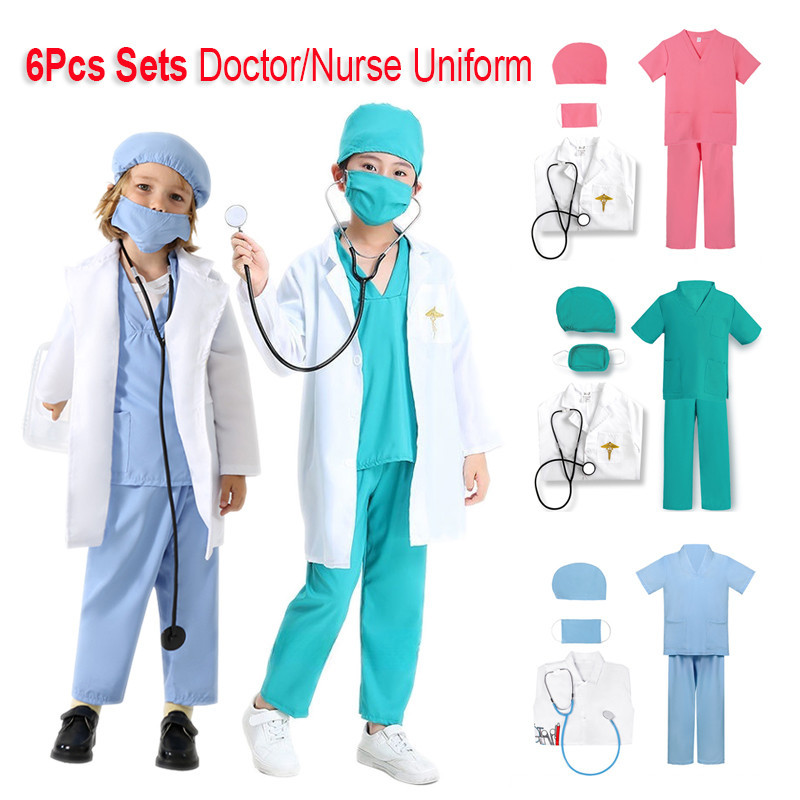 6Pcs Sets Kids Surgeon Costume Doctor Costume Nurse Uniform Role Play ...