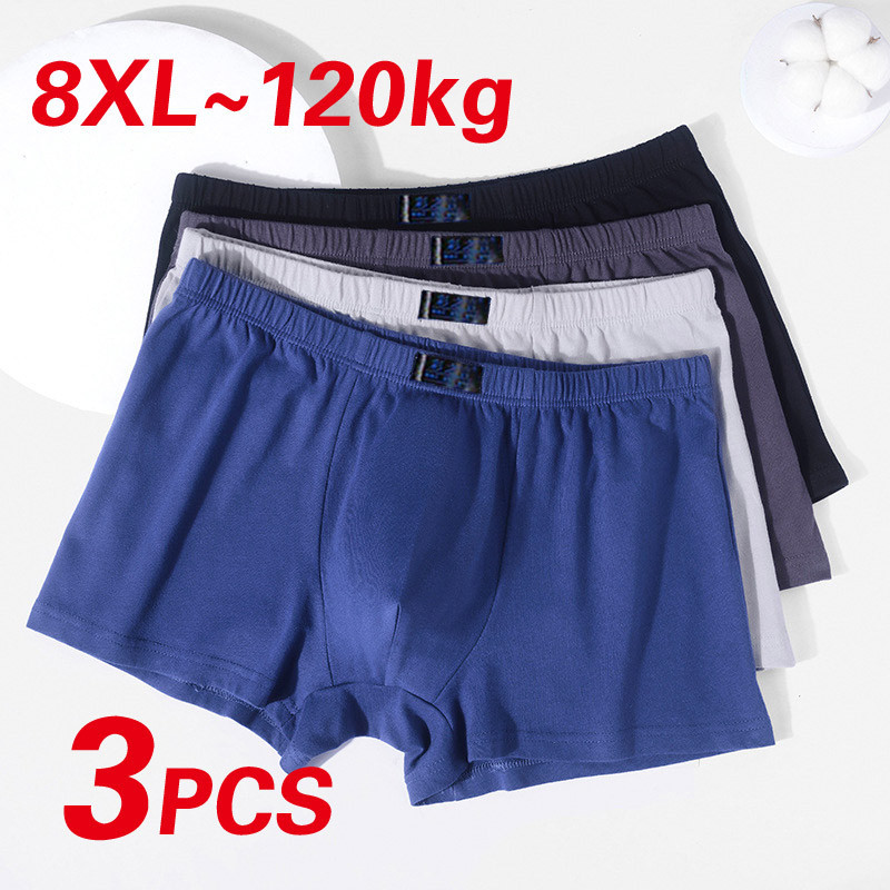 3PCS Pure Cotton Leather 8XL 120KG Boxers Shorts Low Waist Men's Plus ...