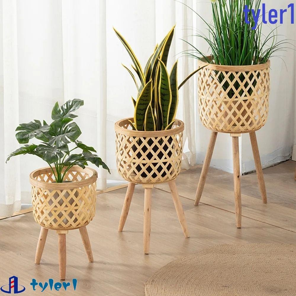 TYLER1 Bamboo Woven Flower Pot, Handmade With Stand Plant Flower ...
