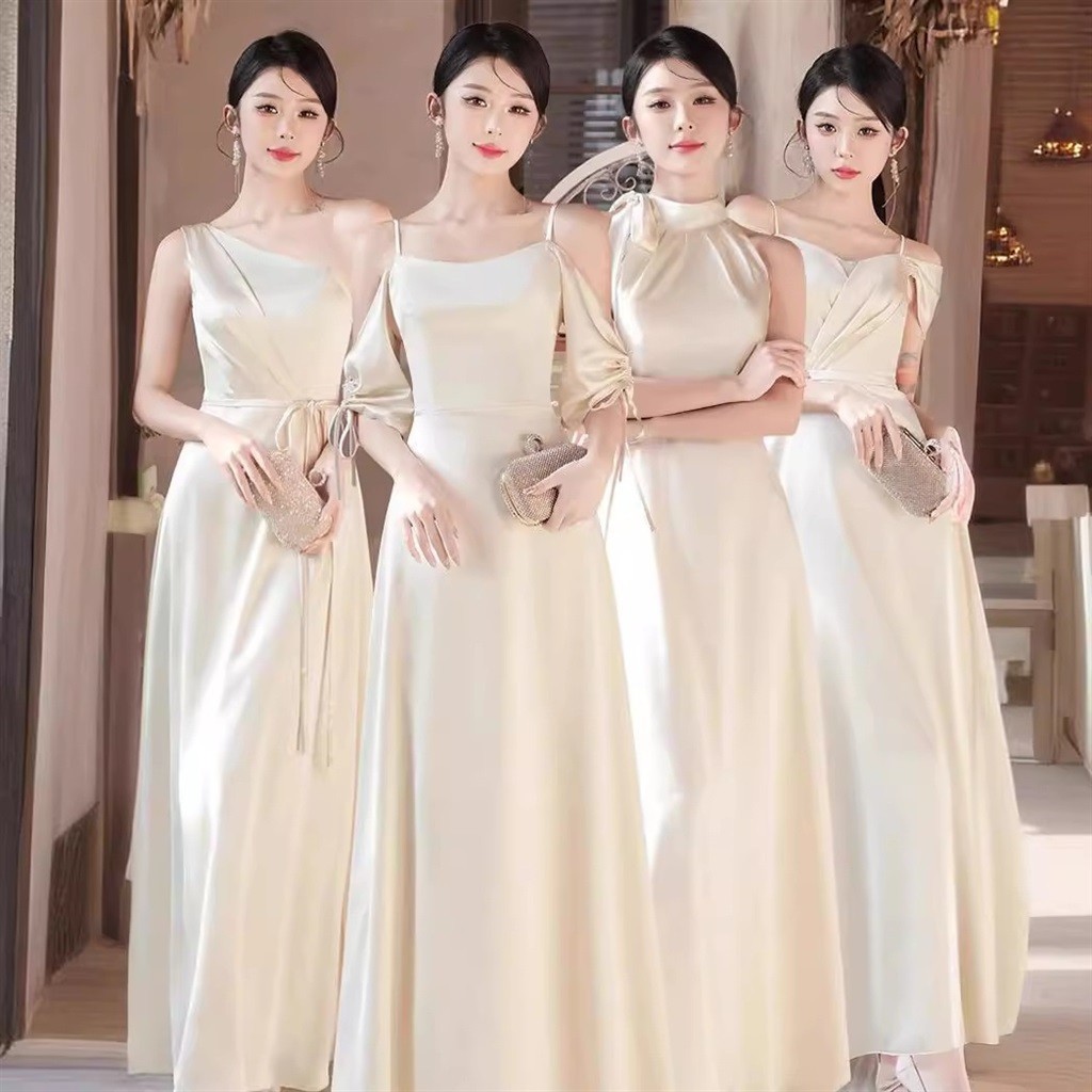 Champagne Satin Bridesmaid Dress for Women Simple Sisters Group Wedding ...