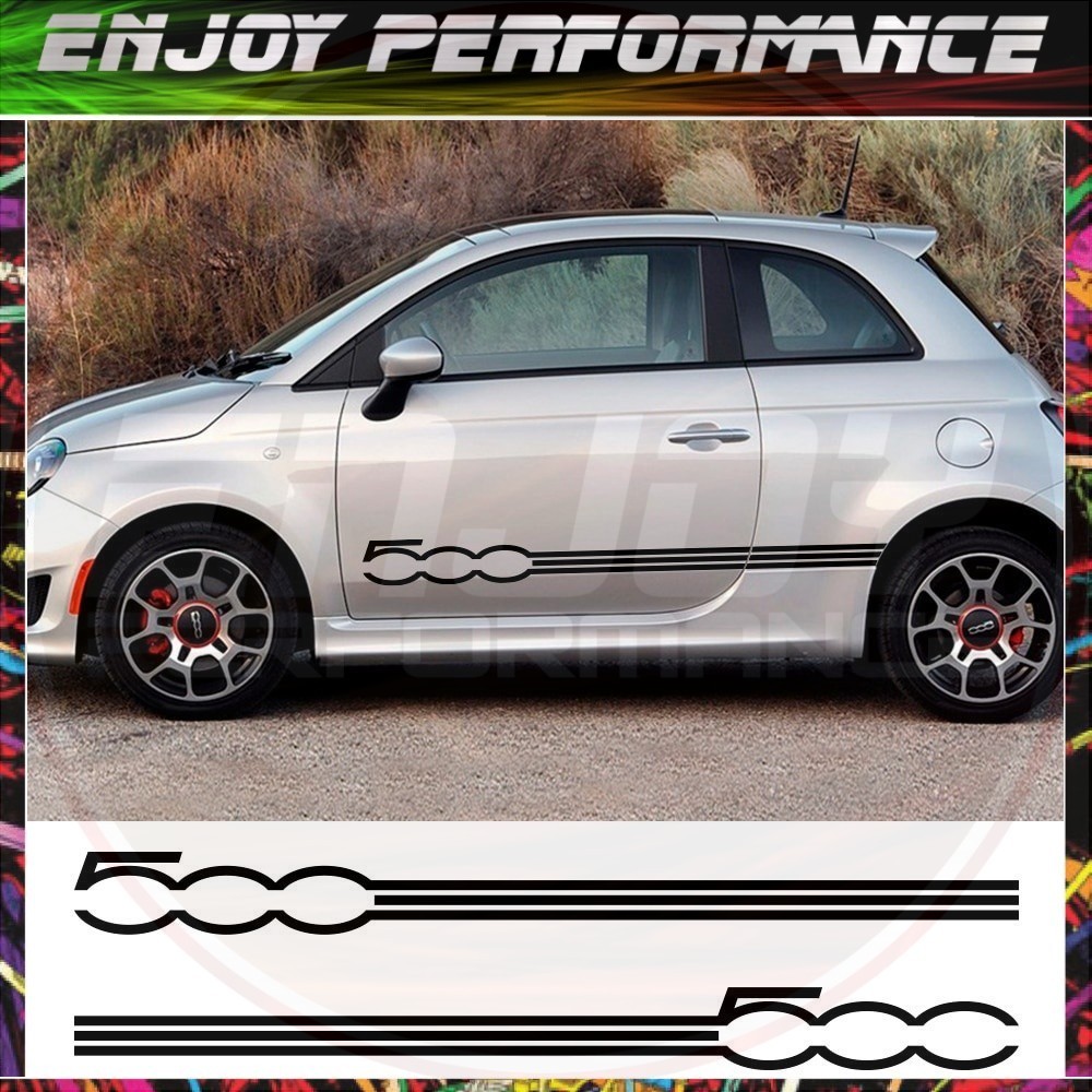 2PCS Fiat 500 2021 Car Door Side Skirt Long Stripes E Styling Stickers ...