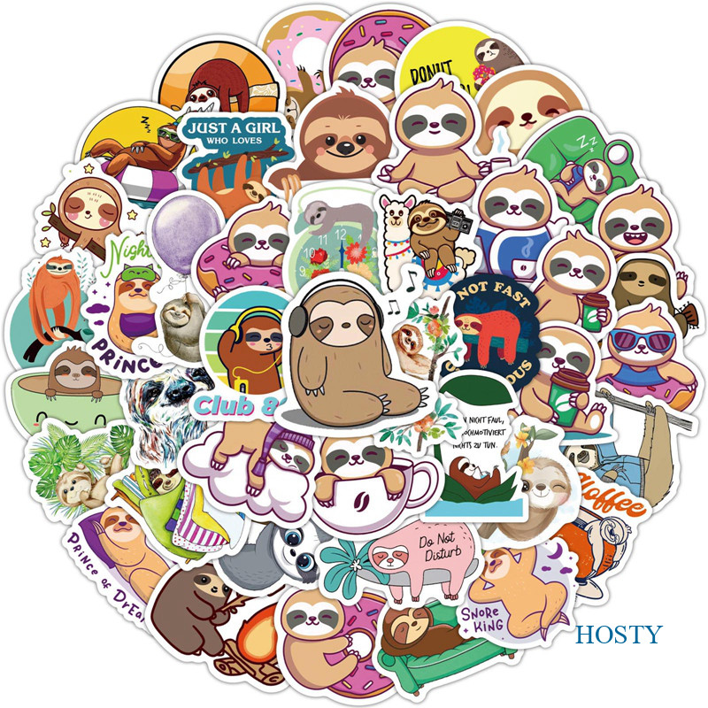 HOSTY 50pcs Kawaii Sloths Stickers Cartoon Fridge Guitar Laptop ...
