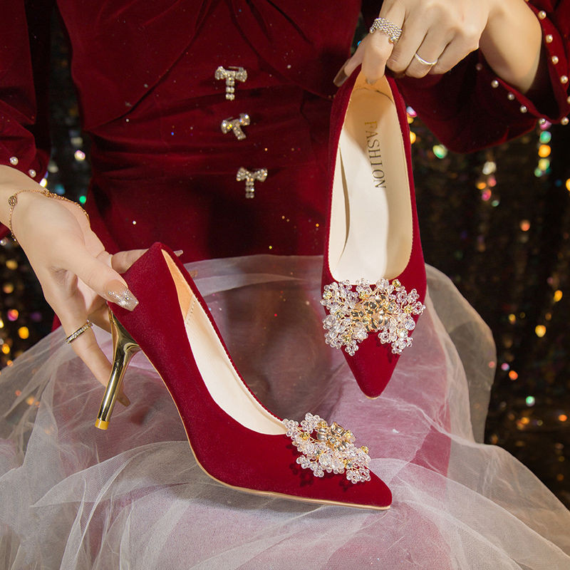 Chinese Style Wedding Dress Wedding Bride Toast Red High Heels Women ...