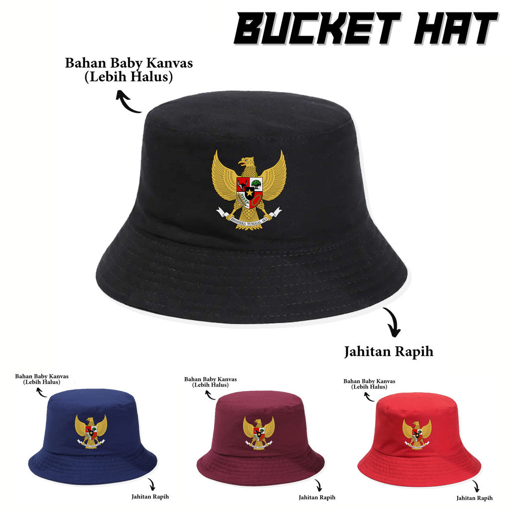 Bucket Hat Hat Screen Printed Logo of the Indonesian National Emblem ...
