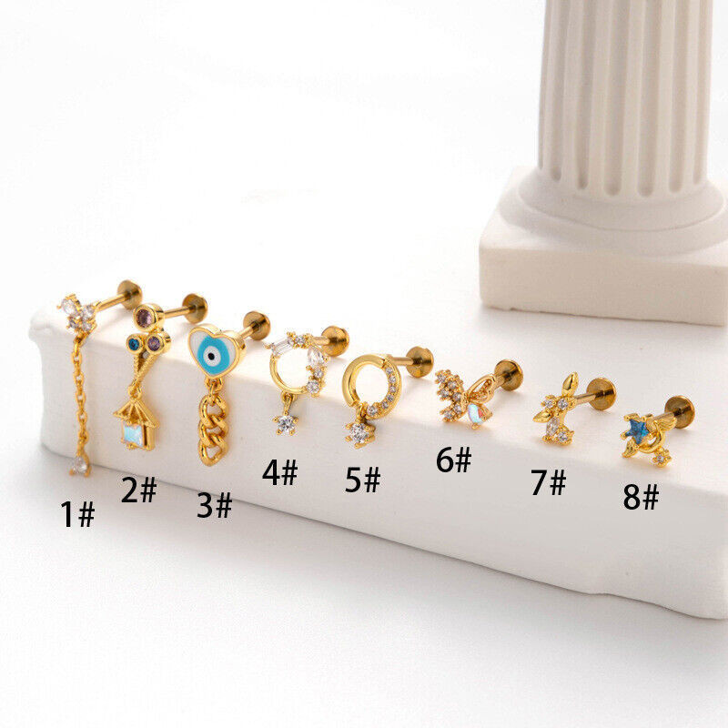Crystal Dangle Labret Monroe Lip Bar Tragus Cartilage Helix Stud Ear ...