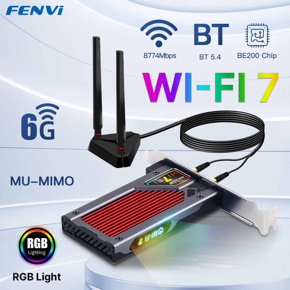 Fenvi WiFi 7 Wireless Pcie Adapter Bluetooth 5.4 802.11be RGB Light BE200 Network Card Tri Band ...
