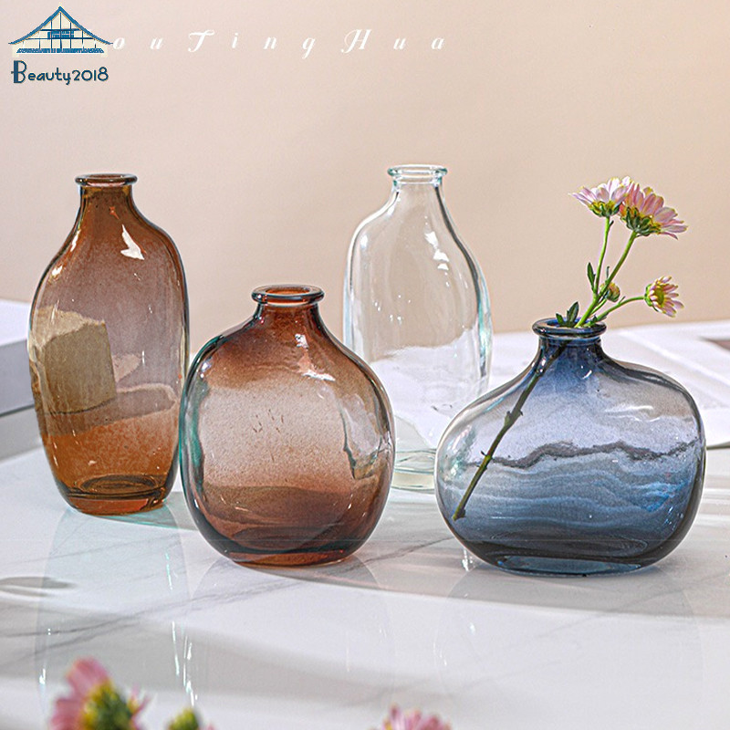 Retro Irregular Flower Vase Gradient Color Glass Hydroponic Vase ...
