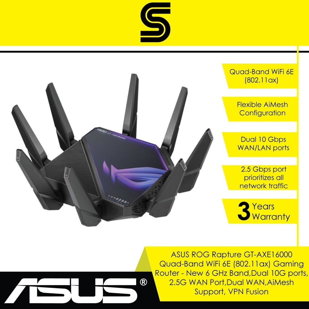 ASUS ROG Rapture GT-AXE16000 Quad-Band WiFi 6E (802.11ax) Gaming Router ...