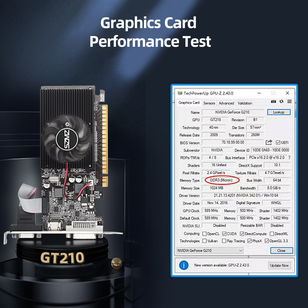 keepdreaming GT210 1GB Discrete Graphics with DVI VGA HD-Compatibe Port ...