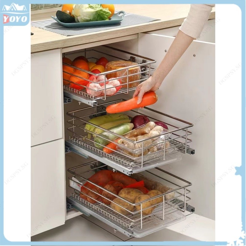 Kitchen pull-out glass fruit and vegetable storage pull-out cabinet ...
