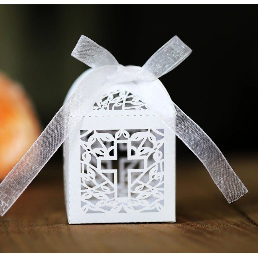 20PCS White Cross Candy Box Baptism Chocolate Pearl Paper Baby Shower ...