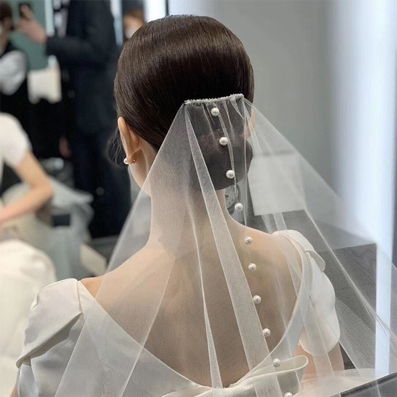 Pearl Bridal Single-Layer Long Trailing Veil Plain Veil Wedding Veil ...