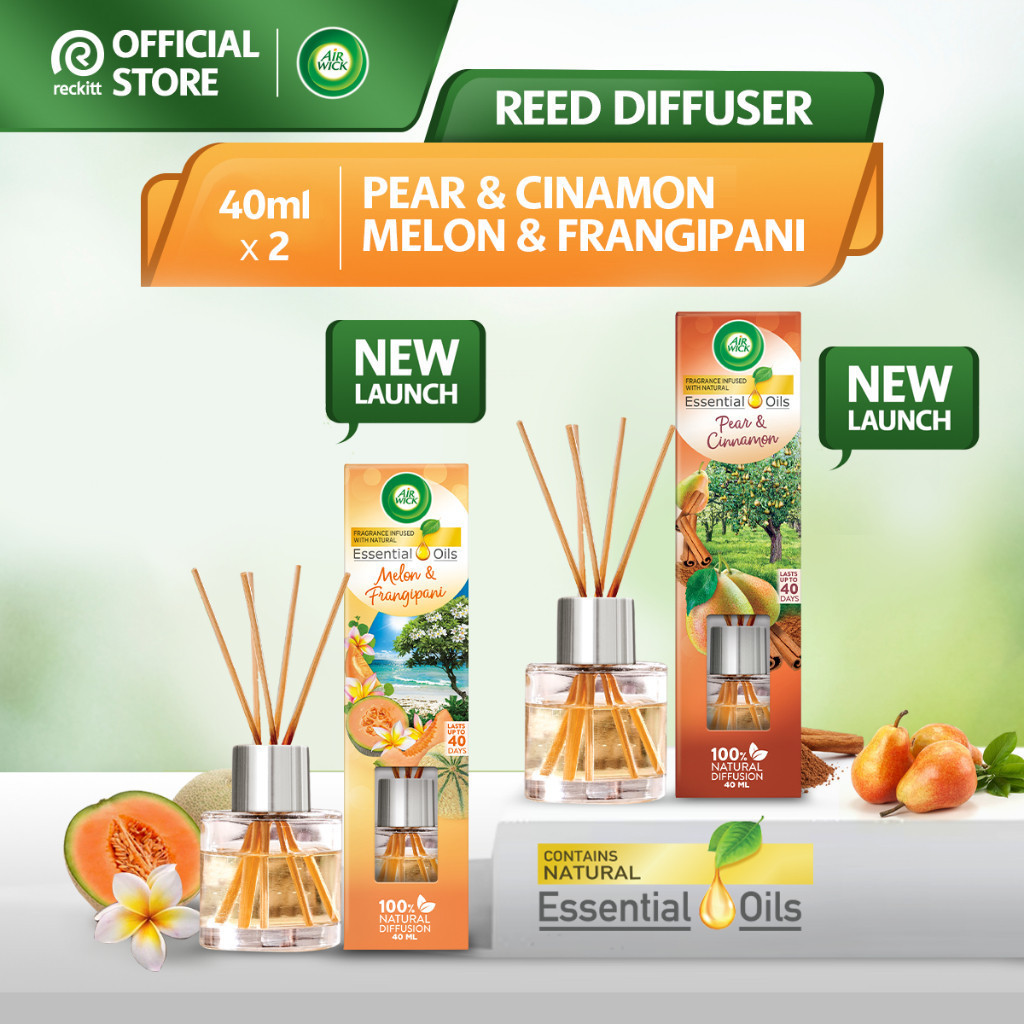 [BUNDLE] Air Wick Aromatherapy Essential Oils Reed Diffuser 40ml Melon & Frangipani + Pear ...