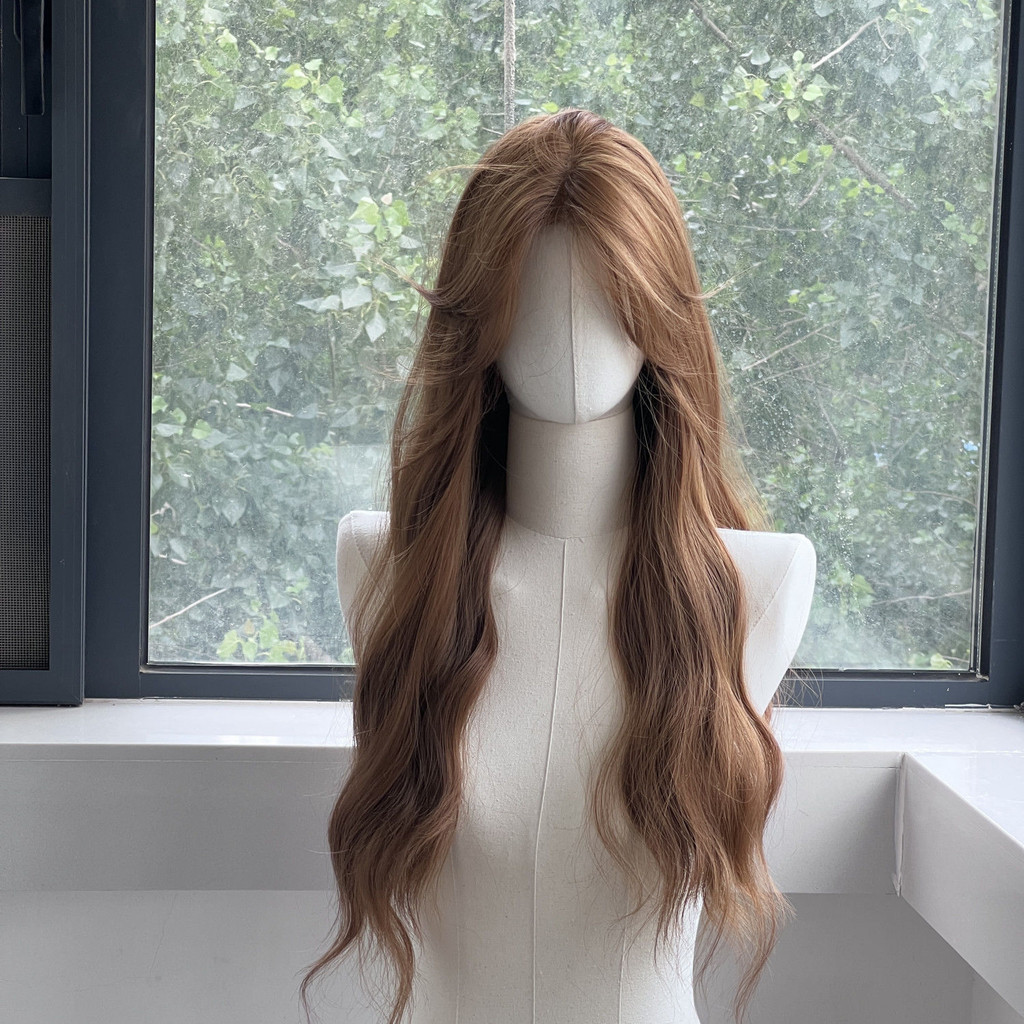 W080 Wig Female Full Head Simulation Hair Front Lace Linen Golden Brown ...