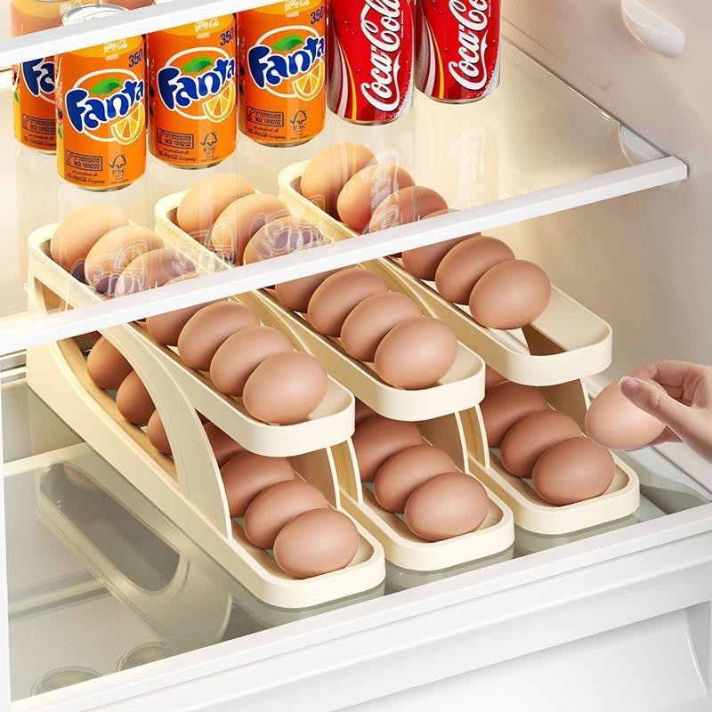 Egg Slide Organizer, 2 Layer Grid Automatic Scrolling Egg Rack Holder, Stackable Space-Saving ...