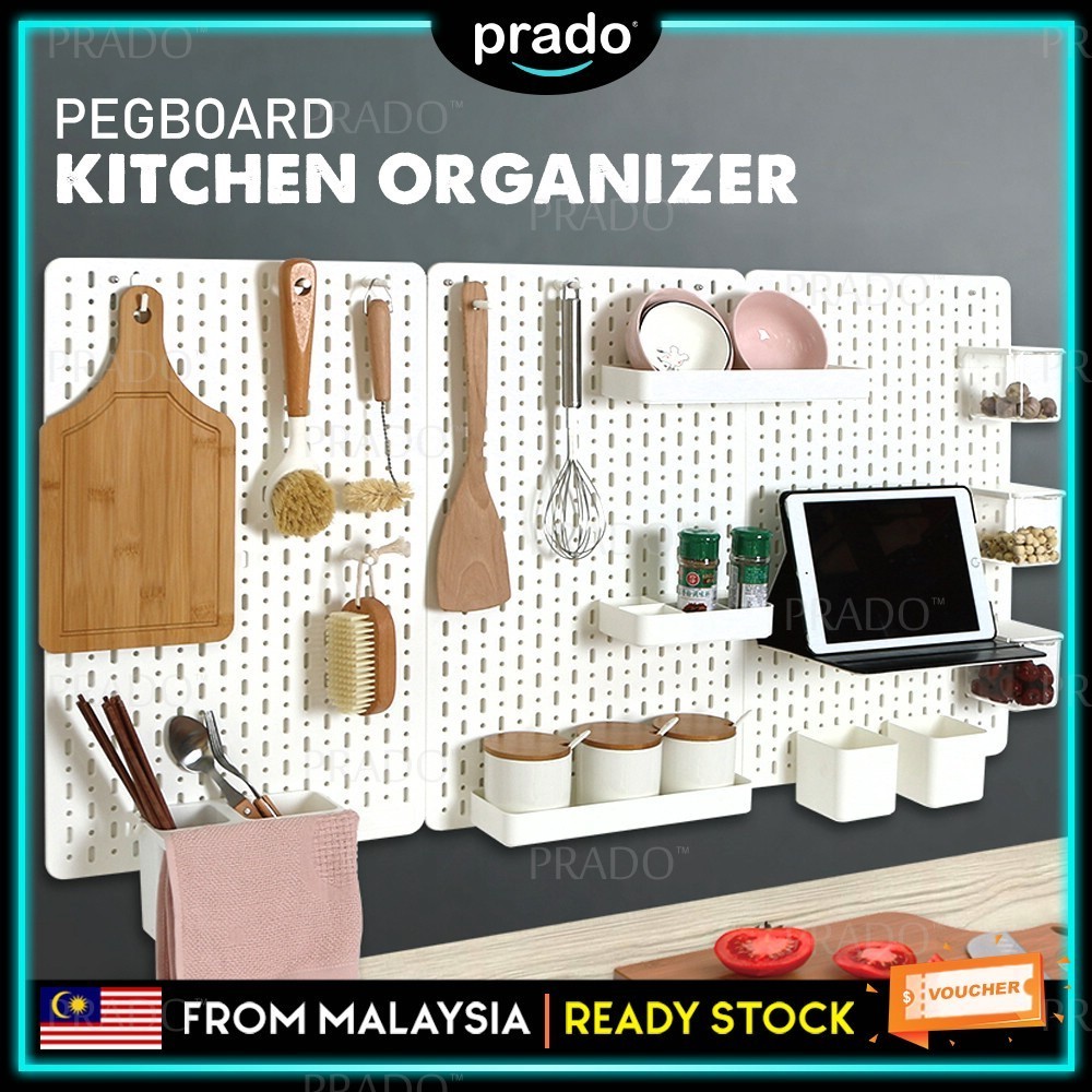 PRADO MALAYSIA Pegboard Wall Storage Rack Kitchen Organizer DIY Wall ...