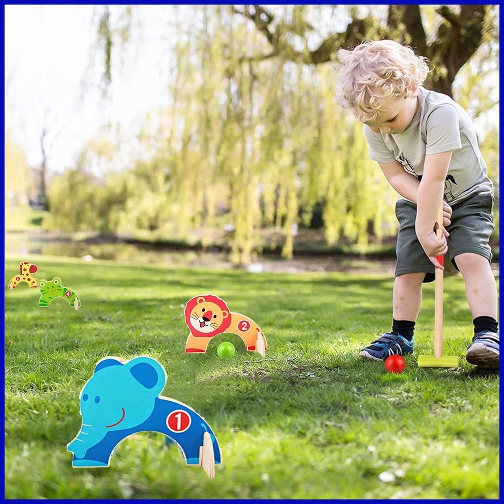 Wooden Animal Croquet Set Interactive Jungle Animal Wooden Croquet Toy ...