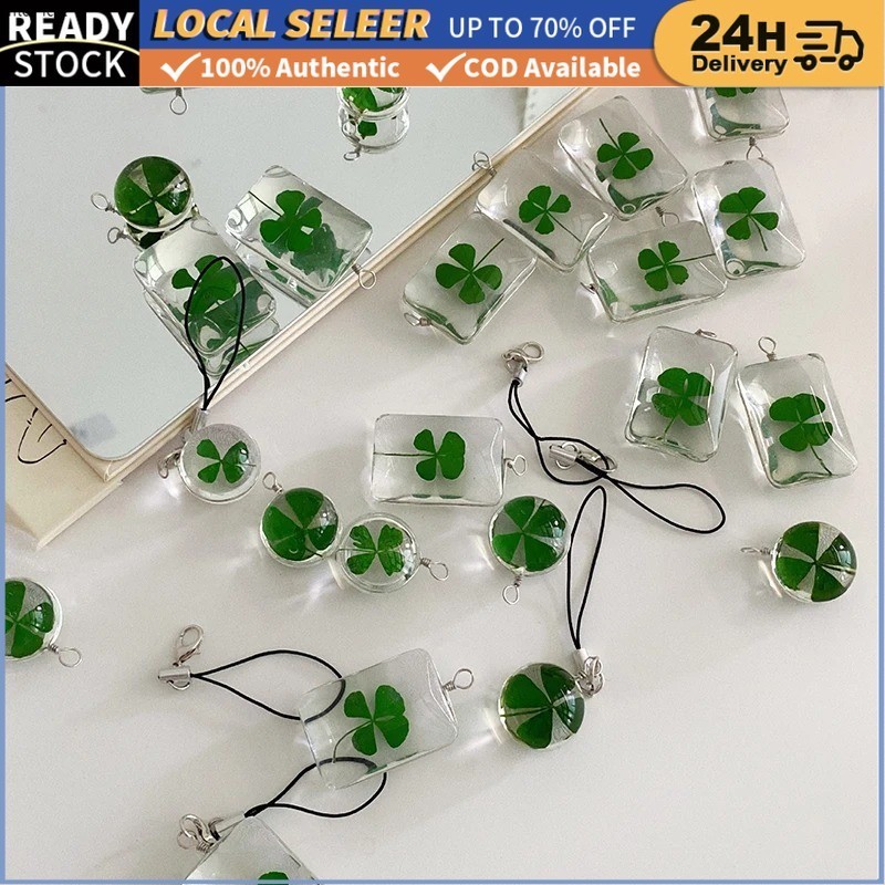 Lucky Clover leaf keychain Glass Pendant Green Four Leaf Clover Keyring ...