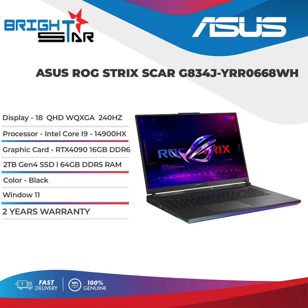ASUS ROG Strix Scar 18 G834J-YRR0668WH (Intel I9-14900HX/64GB Ram/2TB ...