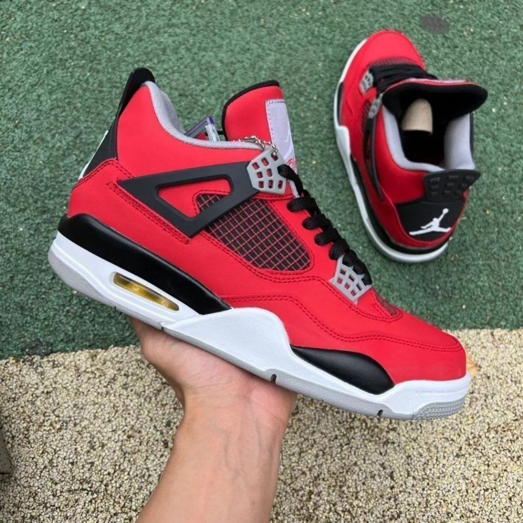 Real photos AJ4 Retro Toro Bravo red basketball shoes red | Shopee Malaysia
