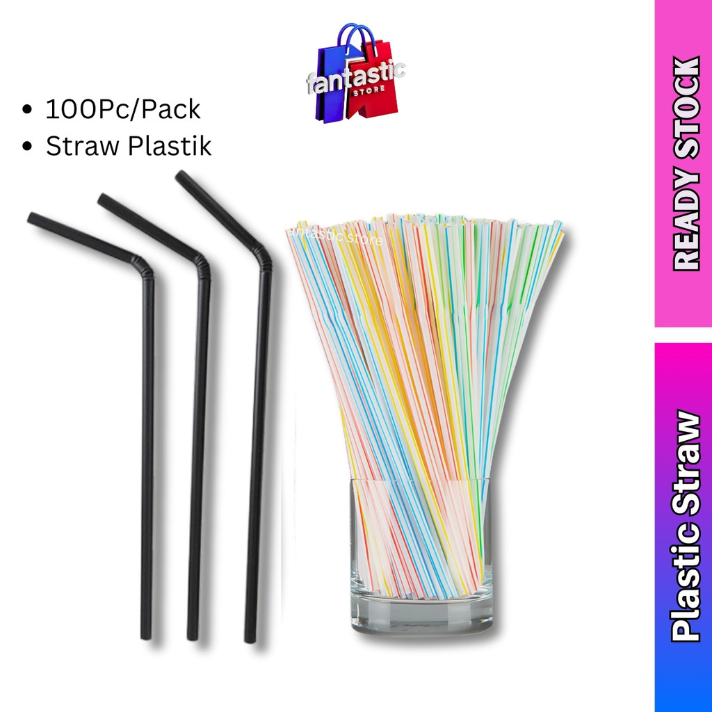 100pcs Straw Plastic Plastik panjang hitam Coffee Milk Tea PP Straw ...