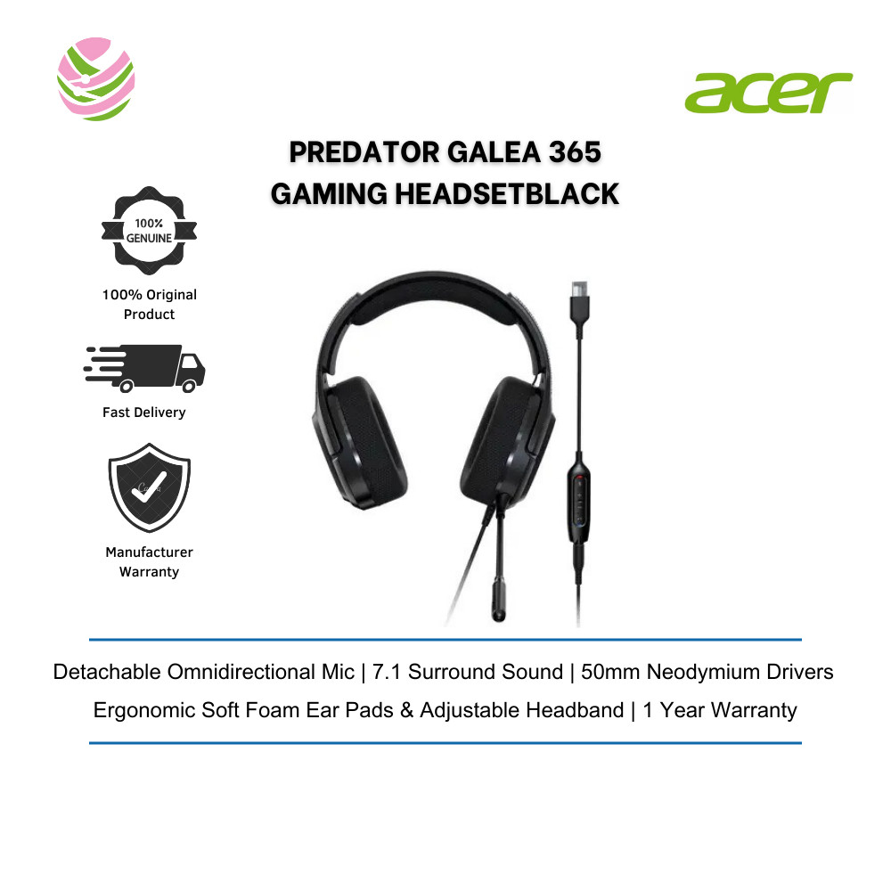Acer Predator Galea 365 Gaming Headsetblack Ergonomic Soft Foam Ear ...