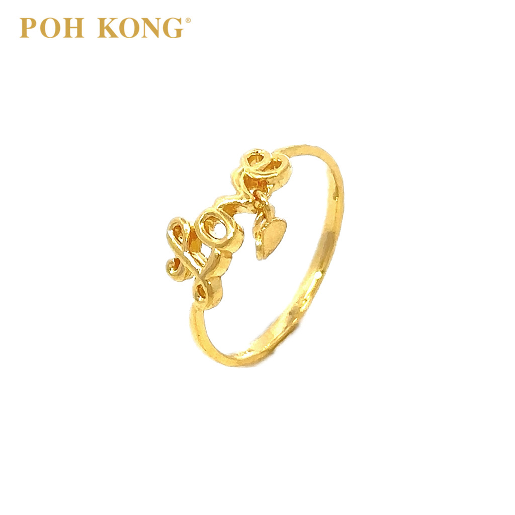POH KONG 916/22K Yellow Gold The "Love" Script With Heart Ring | Shopee Malaysia