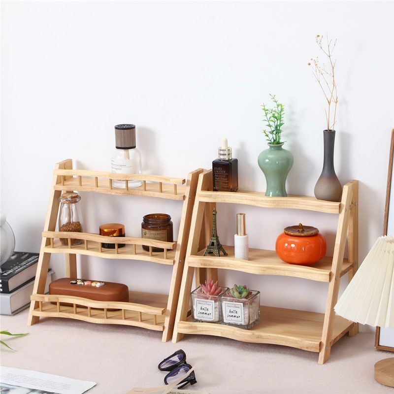 Wooden Three-layer Storage Rack, Desktop Figurine Display Rack ...