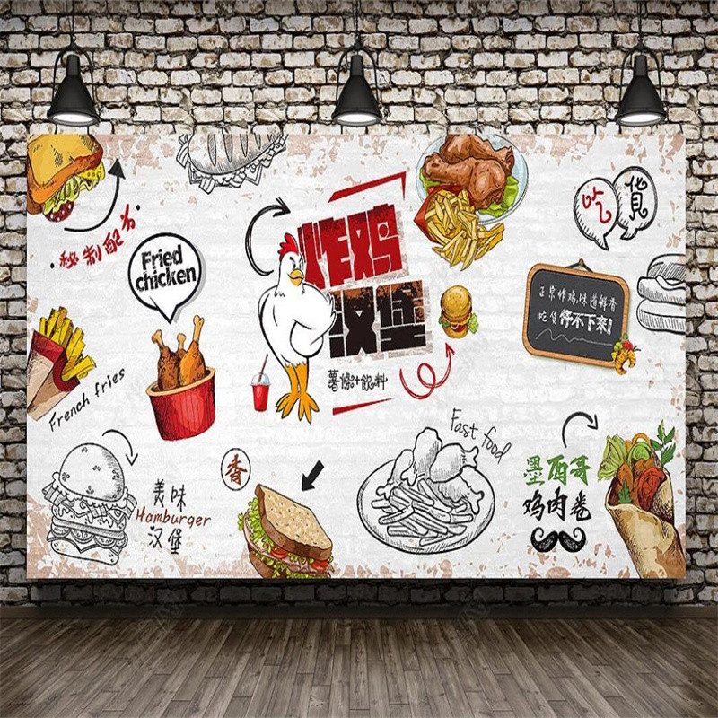 Custom Text Fast Food Fried Chicken Burger Wallpaper Mural Western ...