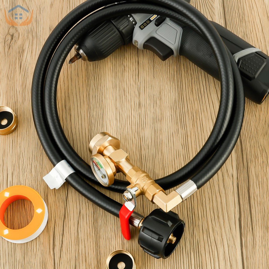 Solid Brass Propane Tank Adapter 4FT Propane Refill Adapter Hose with Gauge and ON/Off Control ...