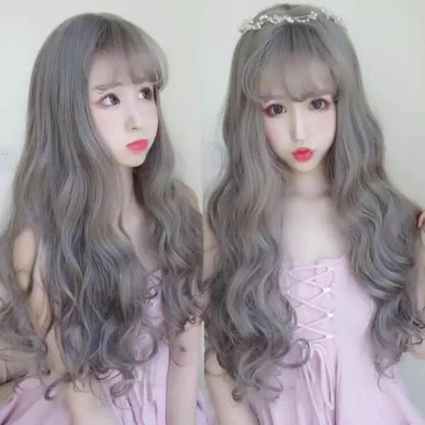 rambut palsu perempuan rambut palsu Korean Wig Female Long Curly Hair ...
