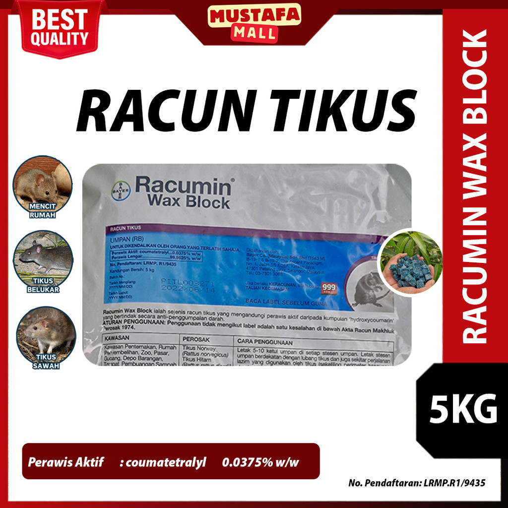 Racun Tikus Bayer Racumin Wax Block 5kg Tikus Belukar, Sawah & Gudang ...