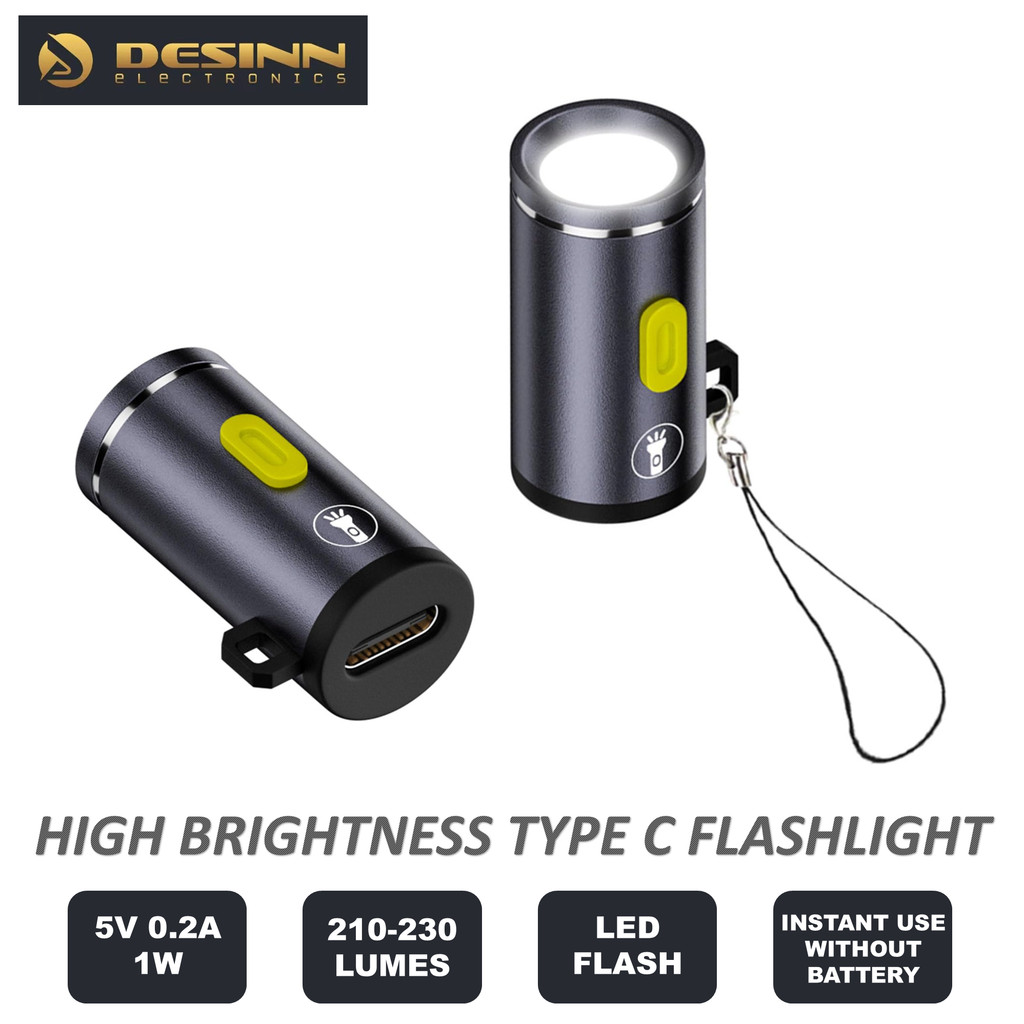 High Brightness Type C LED Flashlight Without Battery Instant Use Light ...