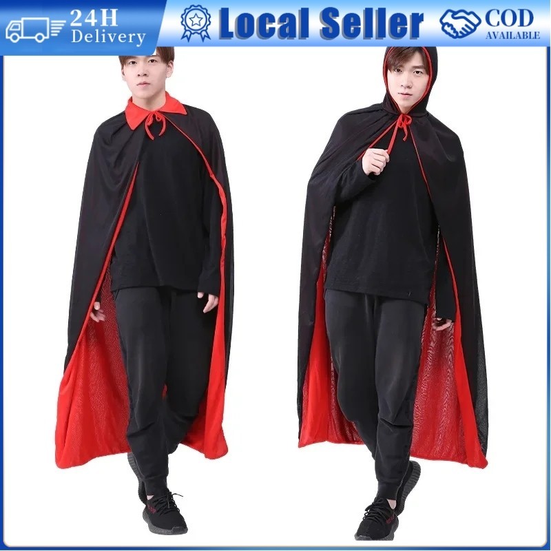 Unisex Christmas Halloween Vampire Cape Red Black Double Hooded Cloak ...