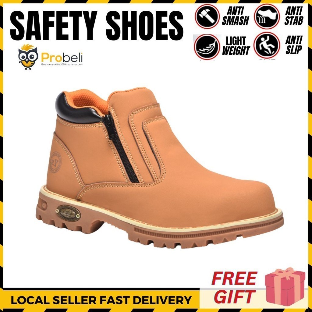 Probeli Safety Boots Safety Shoes Mid Cut Zip Kasut Sefty Safty Kasut ...